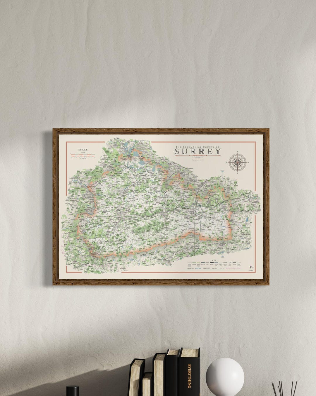 Surrey Map Print - Surrey Wall Map - Vintage Map of Surrey - Map of Surrey County - Detailed Map ...