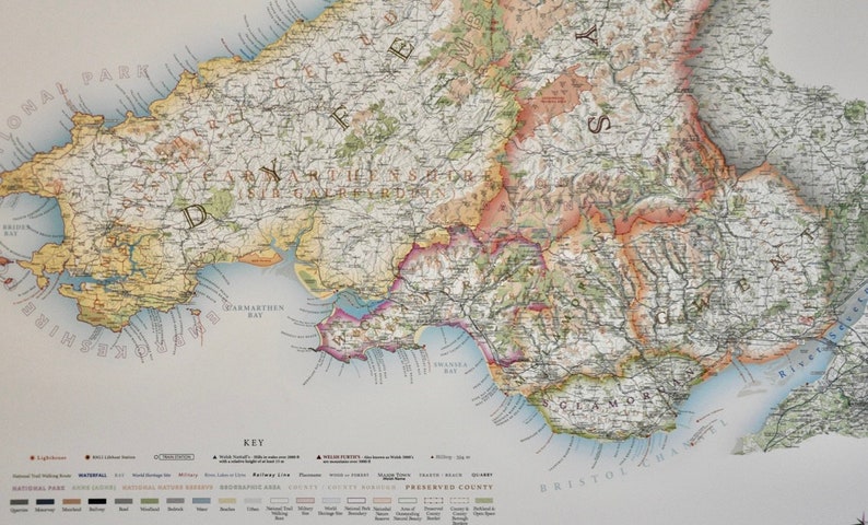 Vintage Map of Wales: Cymru With Preserved Counties - Etsy