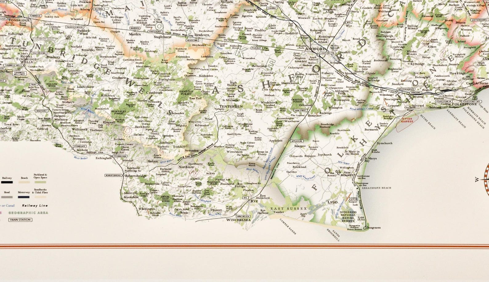 Kent Map Print - Kent Wall Map - Vintage Map of Kent - Map of Kent ...