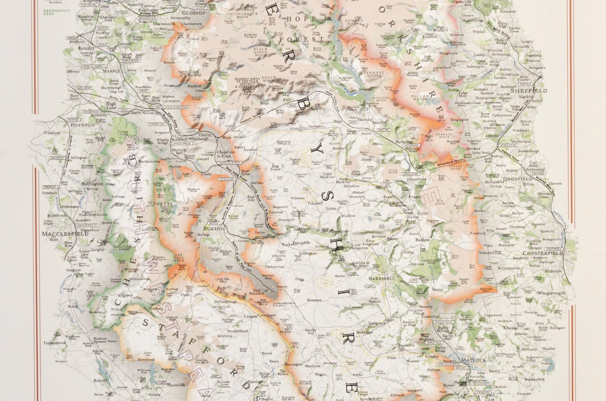 Peak District Map Print - Peak District Wall Map - Vintage Map of Peak ...