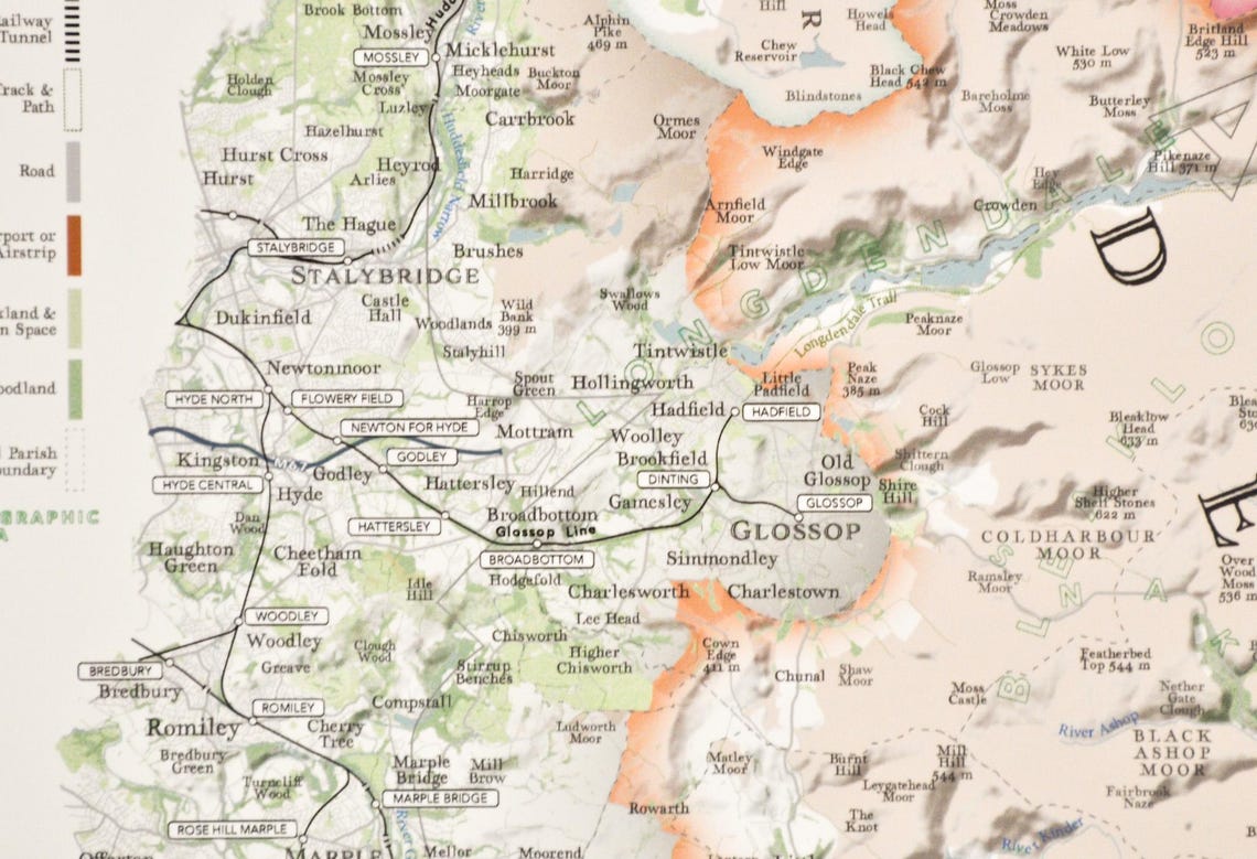 Peak District Map Print - Peak District Wall Map - Vintage Map of Peak ...