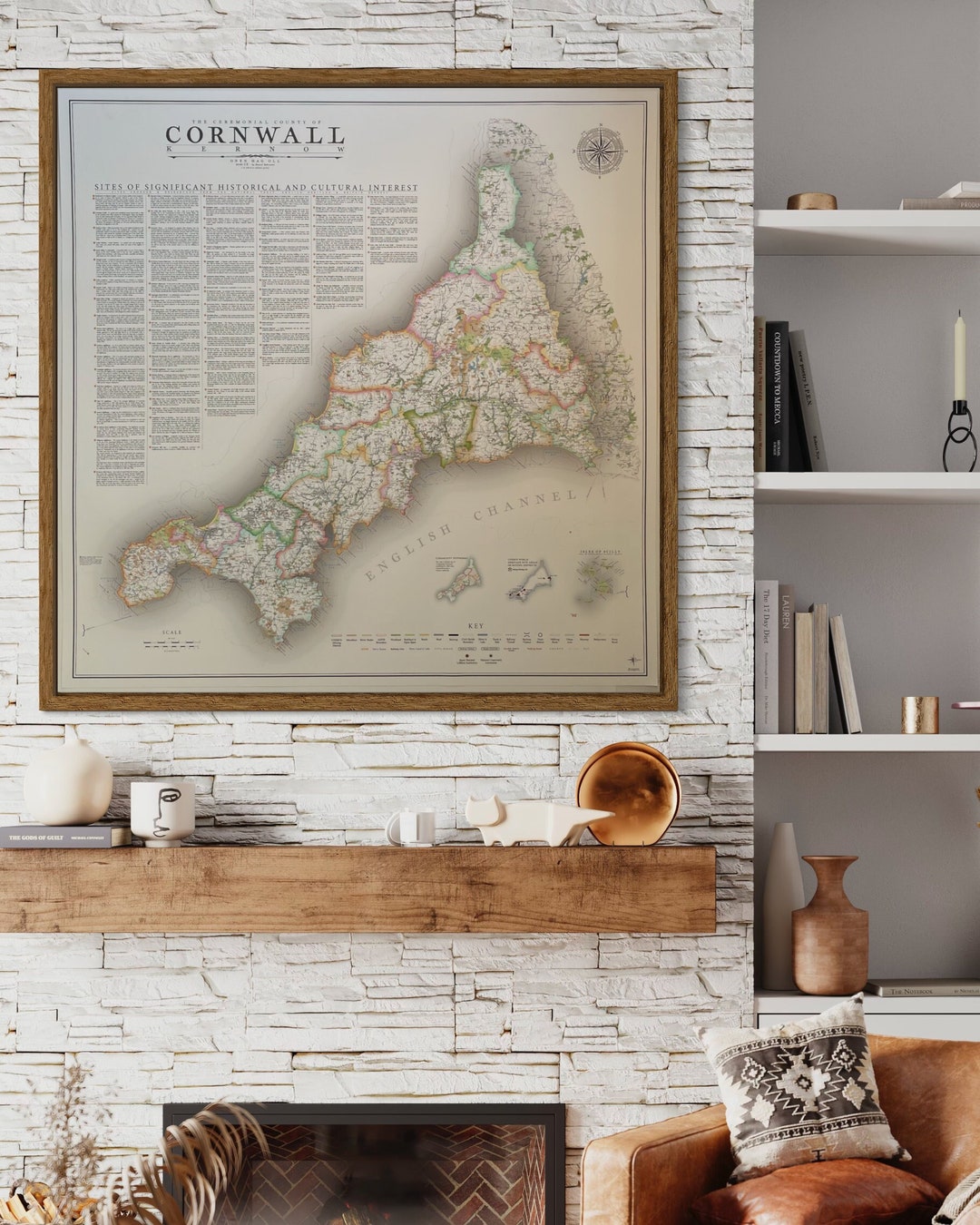 Map of Cornwall Vintage Style Wall Map Print of Cornwall Decorative Map ...