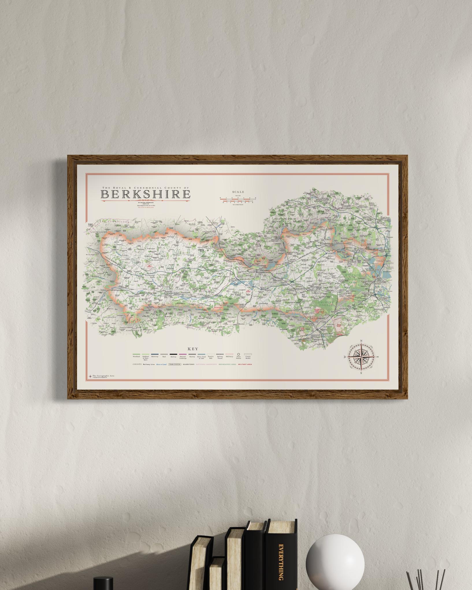 Berkshire Map - Berkshire Wall Map - Vintage Map of Berkshire - Map of ...