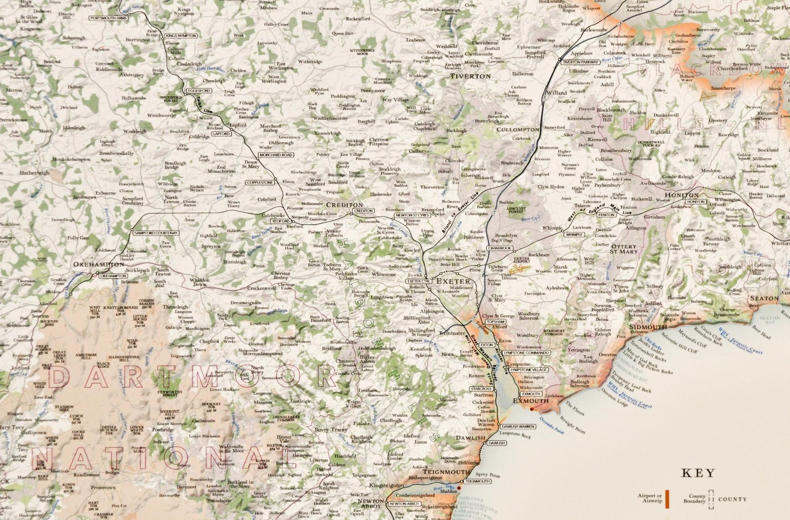 Devon Map Print - Devon Wall Map - Vintage Map of Devon - Map of Devon ...