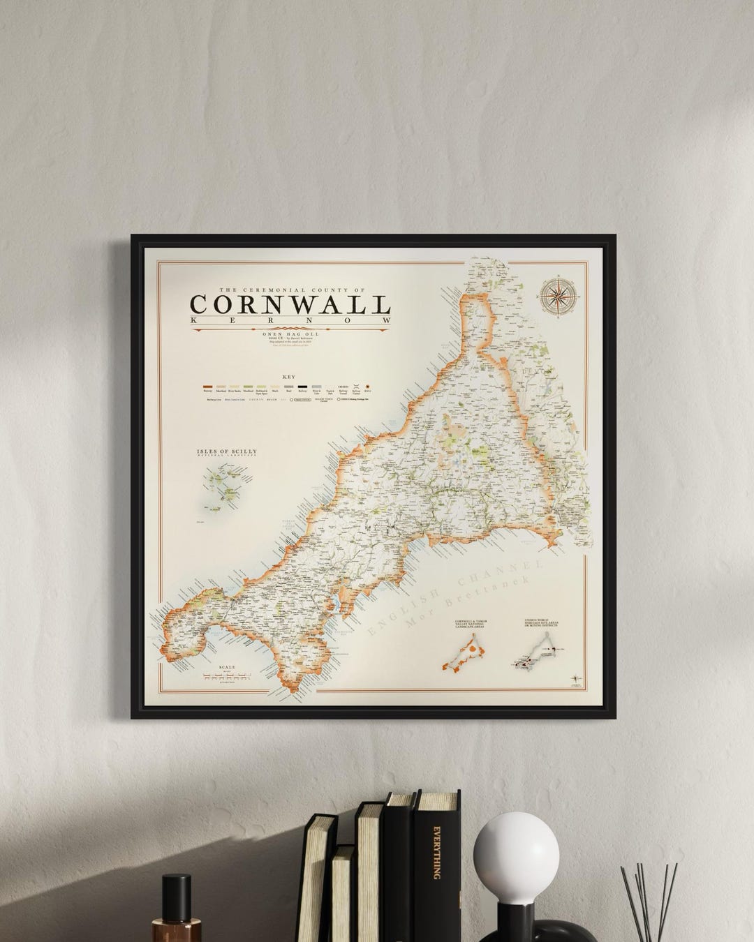 Map of Cornwall - Cornwall Map Print - Cornwall Wall Map - Vintage Map ...