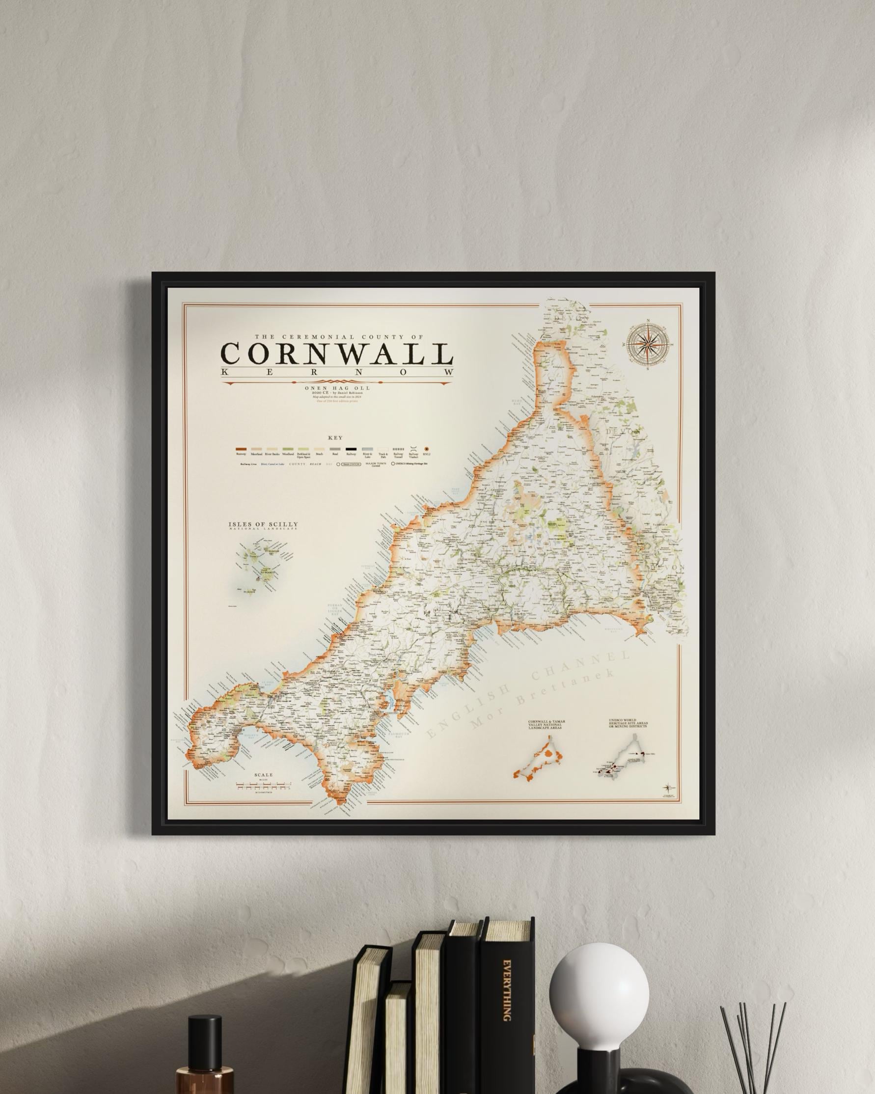 Map of Cornwall - Cornwall Map Print - Cornwall Wall Map - Vintage Map ...