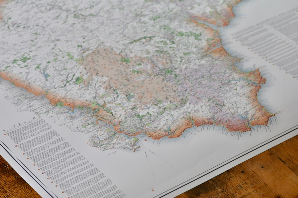 Devon County Map Vintage Map Print of Devon Decorative Map of Devon ...