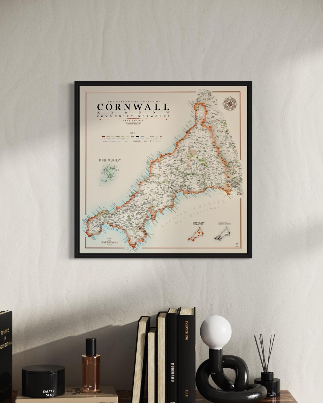 Cornwall Map Print Cornwall Wall Map Vintage Map of Cornwall Map of ...