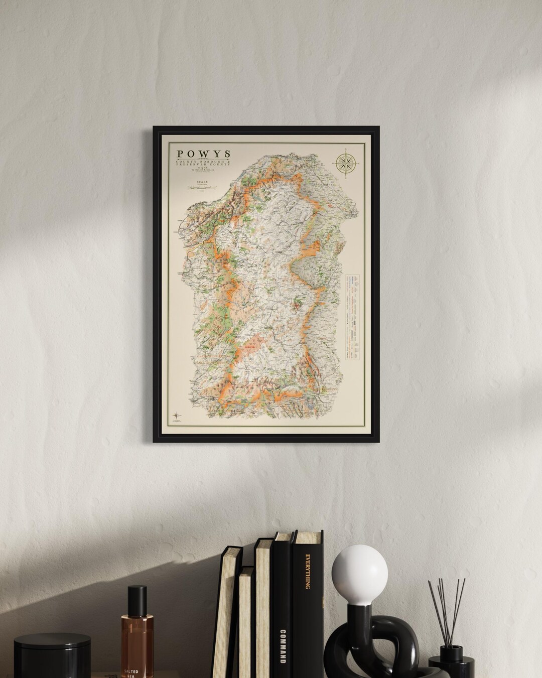 Powys Map Print - Powys Wall Map - Vintage Map of Powys - Powys Gift ...