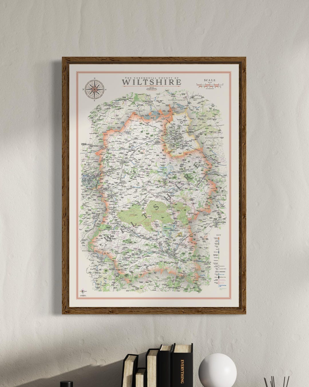 Wiltshire Map Print - Wiltshire Wall Map - Vintage Map of Wiltshire ...