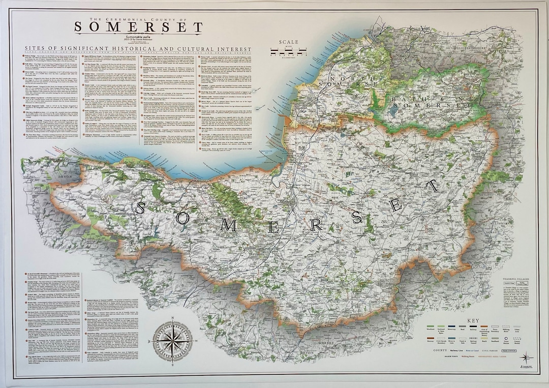 Somerset Map County Map of Somerset Vintage Map Print of Somerset ...