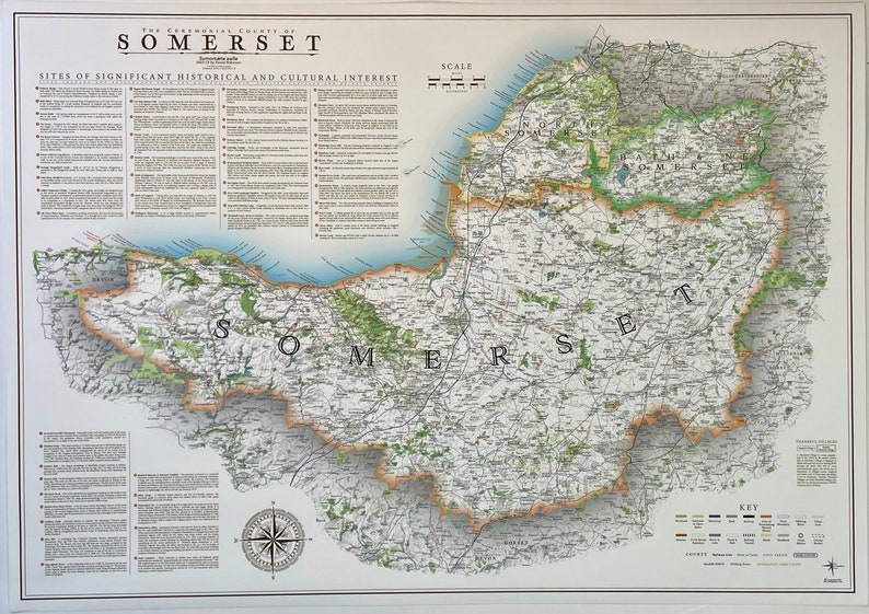Somerset Map County Map of Somerset Vintage Map Print of Somerset Decorative Map of Somerset ...