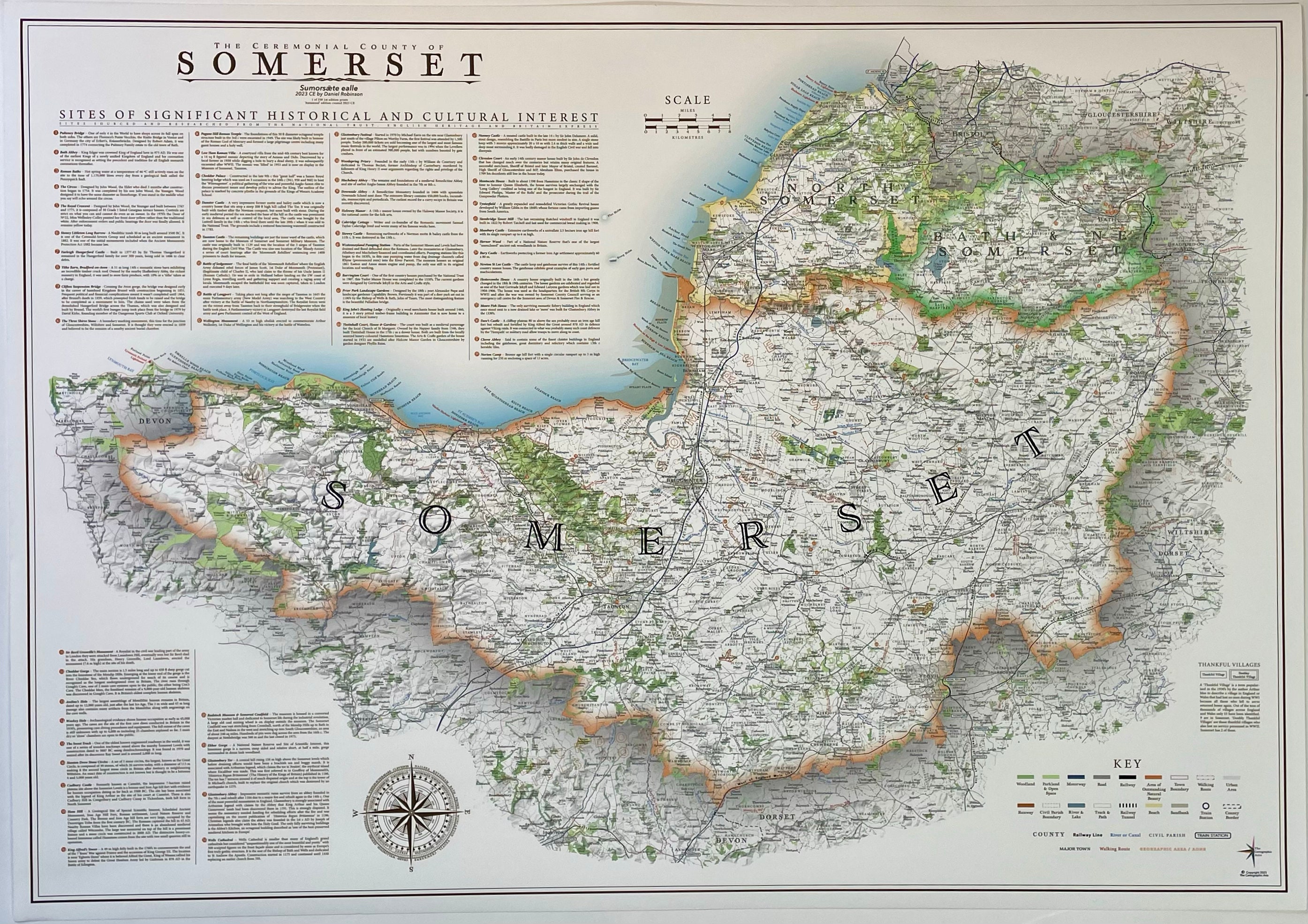 Somerset Map County Map of Somerset Vintage Map Print of Somerset ...