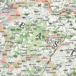 High Weald Map Print - High Weald Wall Map - Vintage Map of High Weald ...