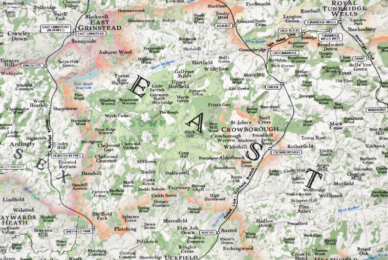 High Weald Map Print High Weald Wall Map Vintage Map of High Weald Map ...