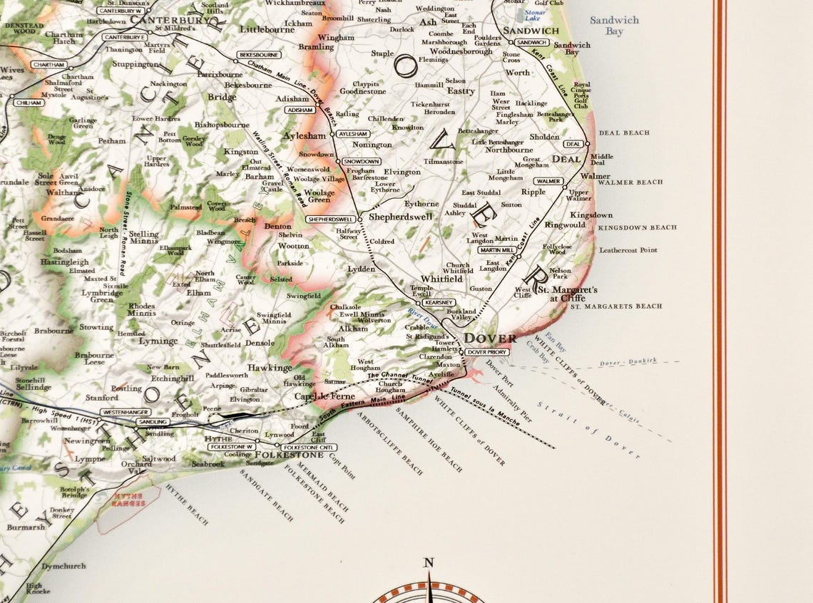Kent Map Print - Kent Wall Map - Vintage Map of Kent - Map of Kent ...