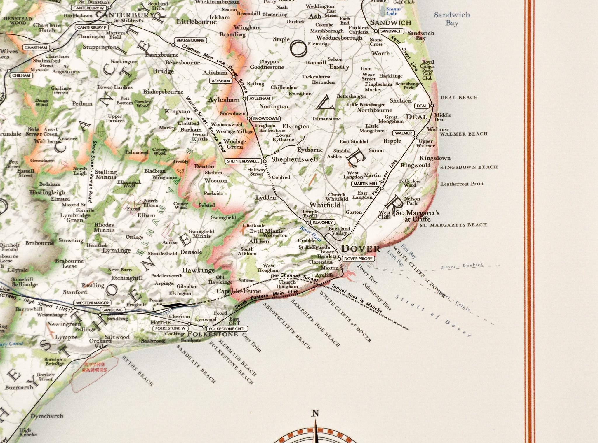 Kent Map Print - Kent Wall Map - Vintage Map of Kent - Map of Kent ...