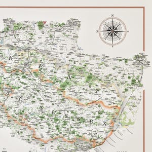 High Weald Map Print - High Weald Wall Map - Vintage Map of High Weald ...