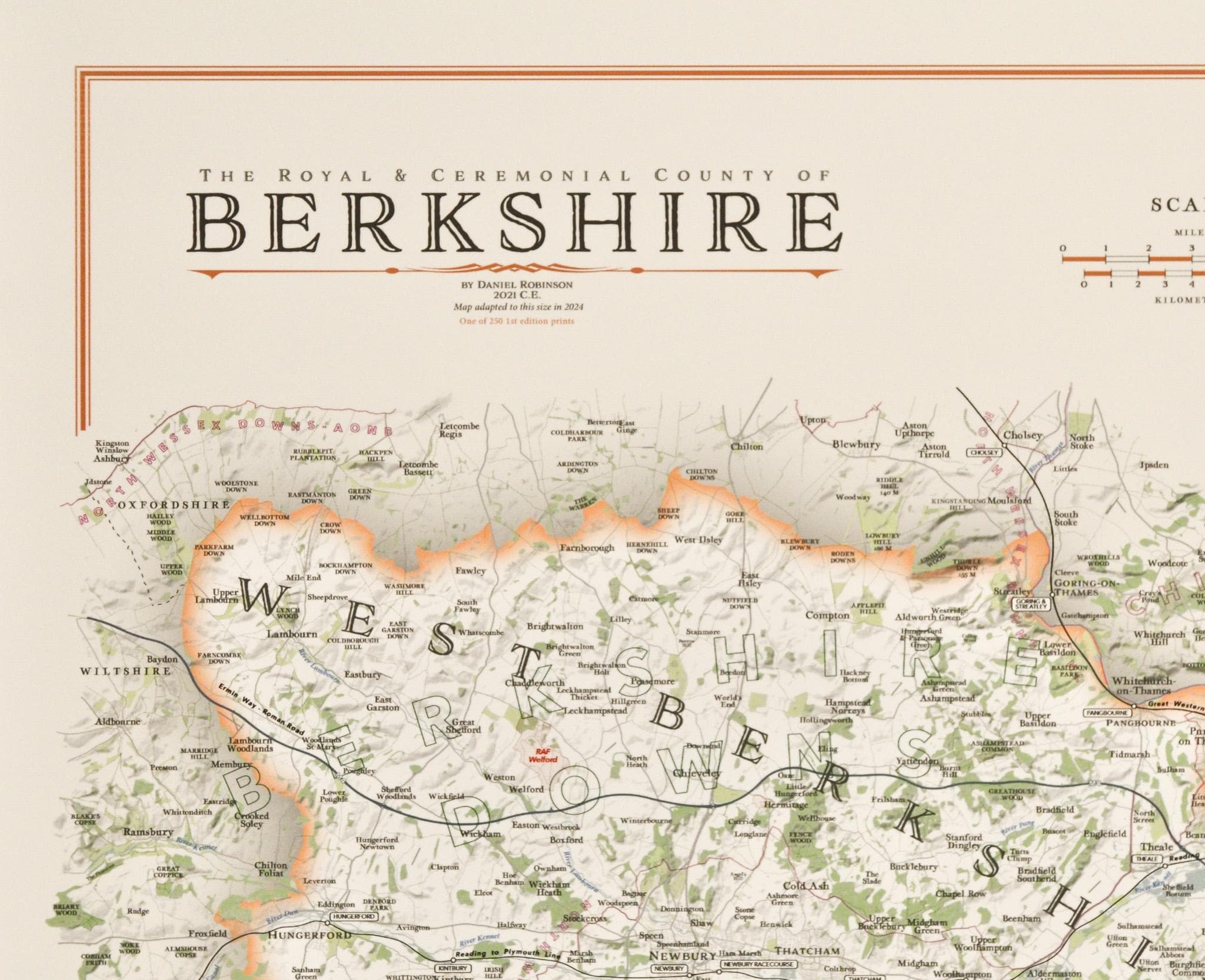 Berkshire Map Print - Berkshire Wall Map - Vintage Map of Berkshire ...