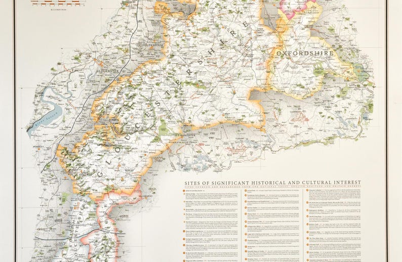 Cotswolds National Landscape Map – Vintage Style Wall Art Print ...