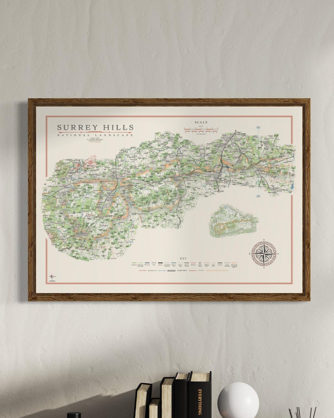 Surrey Hills Map Print - Surrey Hills Wall Map - Vintage Map of Surrey ...