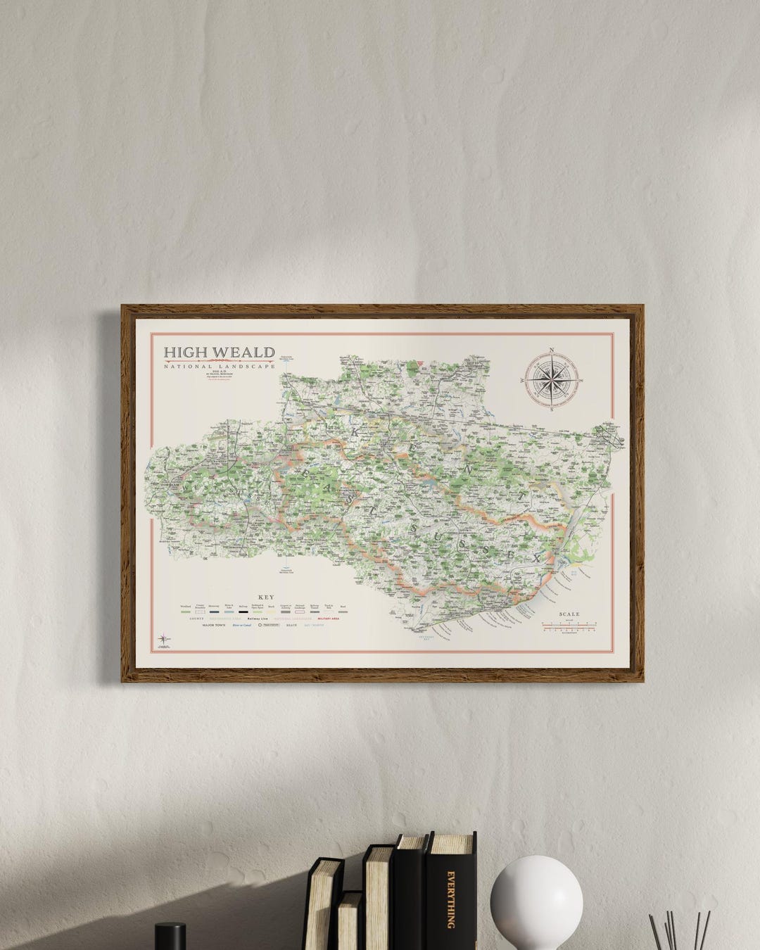 High Weald Map Print - High Weald Wall Map - Vintage Map of High Weald ...