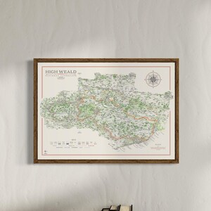 High Weald Map Print - High Weald Wall Map - Vintage Map of High Weald ...