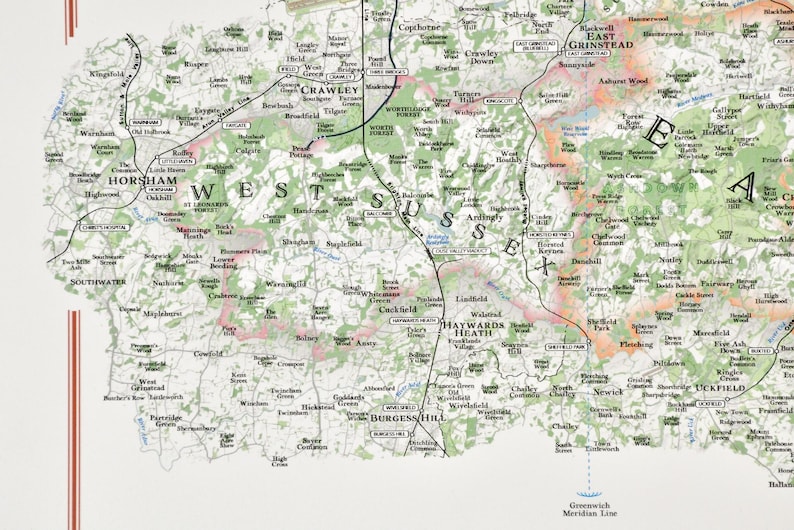 High Weald Map Print - High Weald Wall Map - Vintage Map of High Weald ...