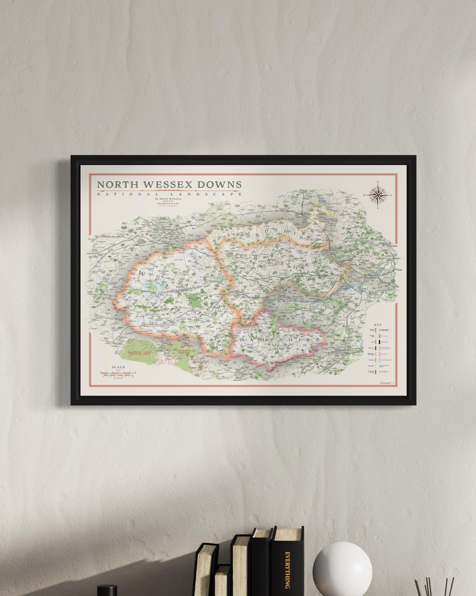 North Wessex Downs Map Print - North Wessex Downs Wall Map - Vintage ...