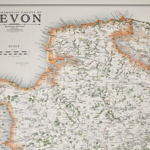 Devon County Map Vintage Map Print of Devon Decorative Map of Devon ...