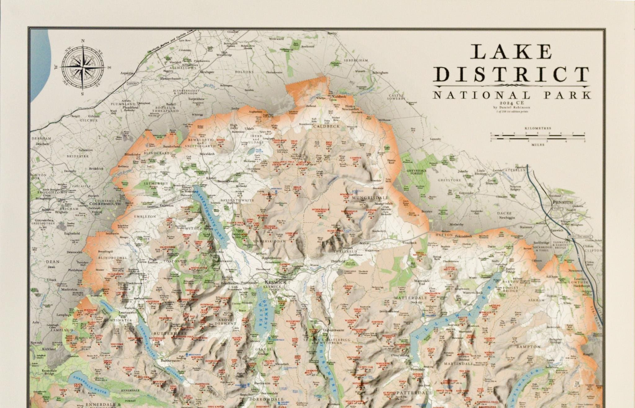 Lake District Map small Vintage Wall Map Print of the Lake District ...