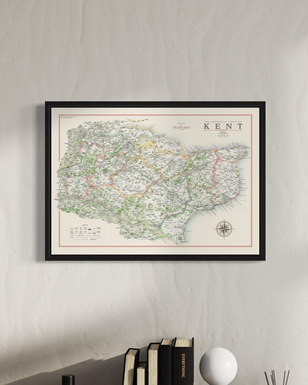 Kent Map Print - Kent Wall Map - Vintage Map of Kent - Map of Kent ...