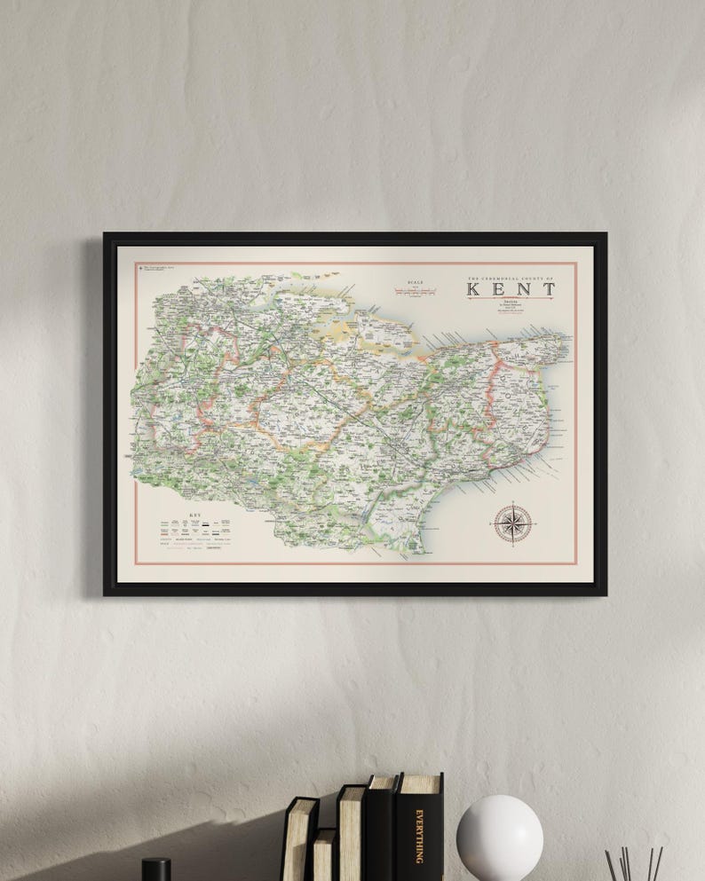Kent Map Print - Kent Wall Map - Vintage Map of Kent - Map of Kent ...