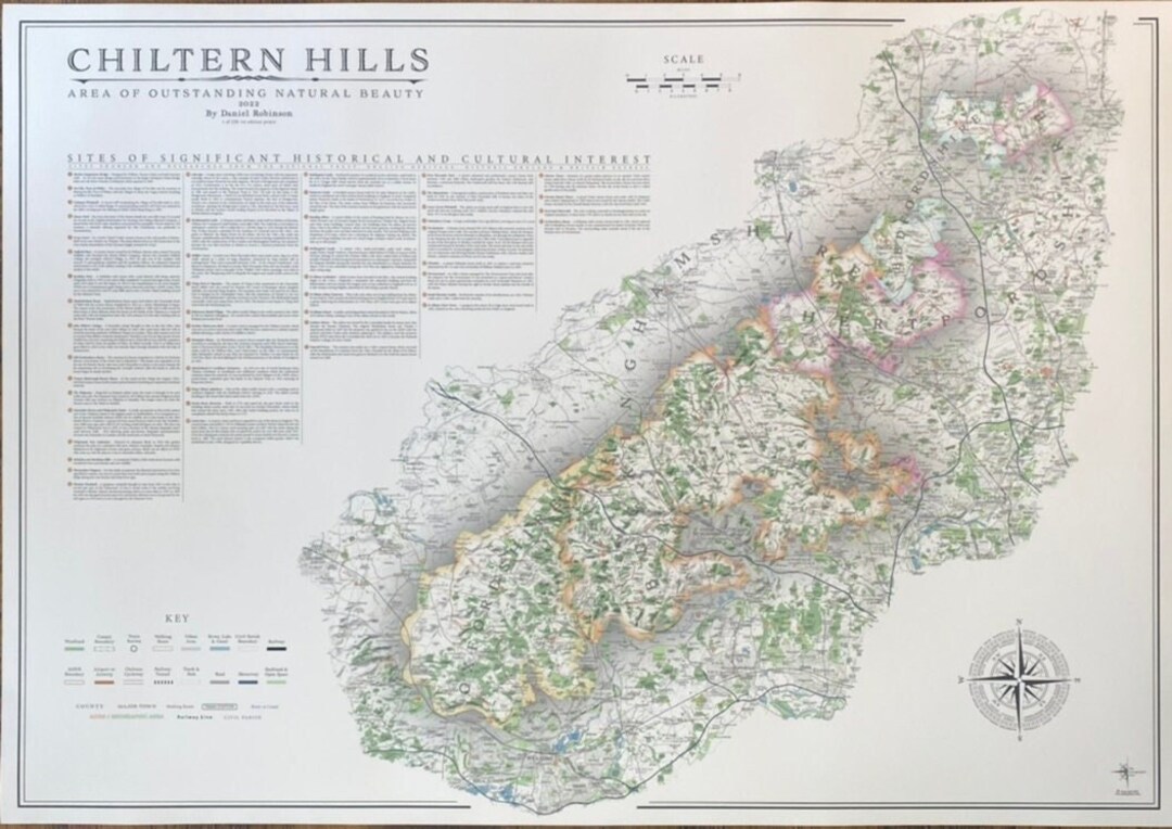 Chiltern Hills County Sections AONB Map - Etsy