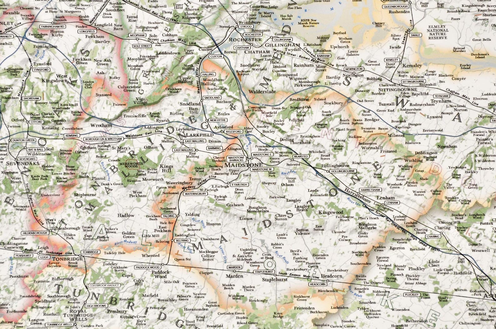 Kent Map Print - Kent Wall Map - Vintage Map of Kent - Map of Kent ...