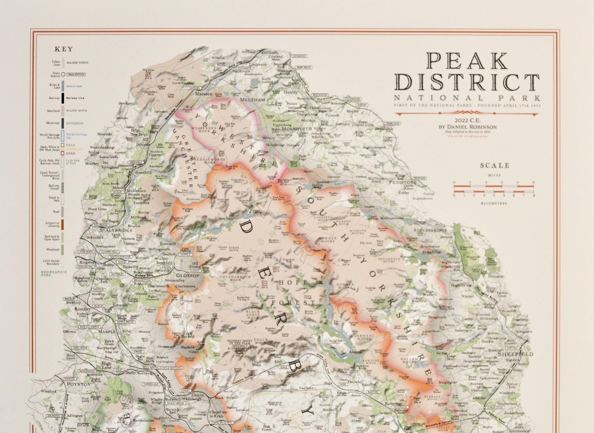 Peak District Map Print - Peak District Wall Map - Vintage Map of Peak ...