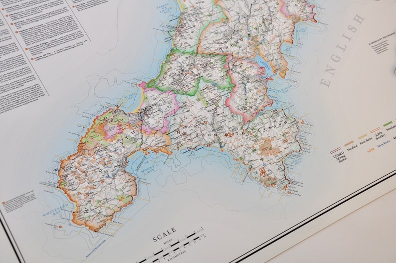 Cornwall County Map Vintage Map Print of Cornwall Map of - Etsy