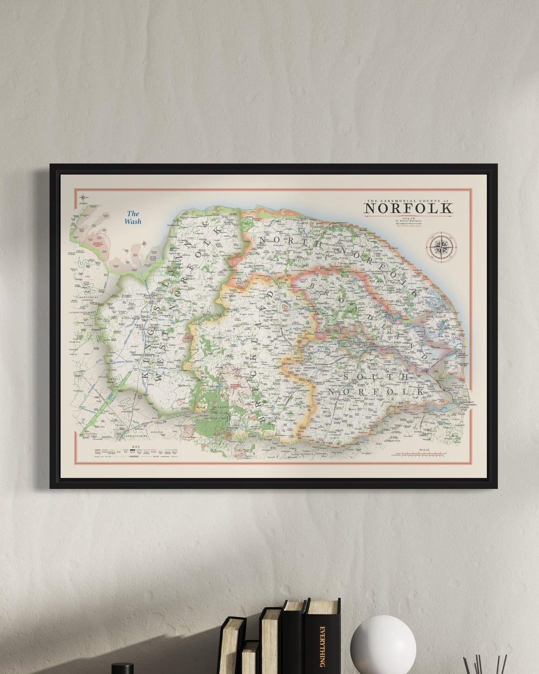 Norfolk Map Print - Norfolk Wall Map - Vintage Map of Norfolk - Map of Norfolk - Decorative Map ...