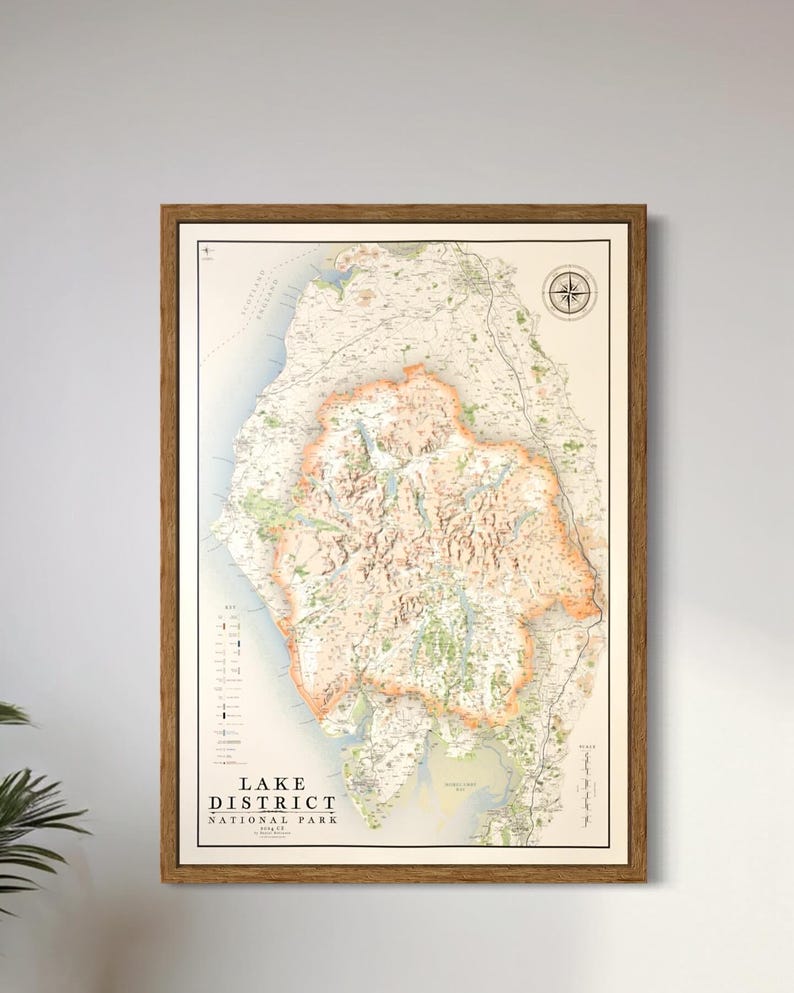 Lake District National Park Large Wall Map: Vintage Style Giclée Print ...