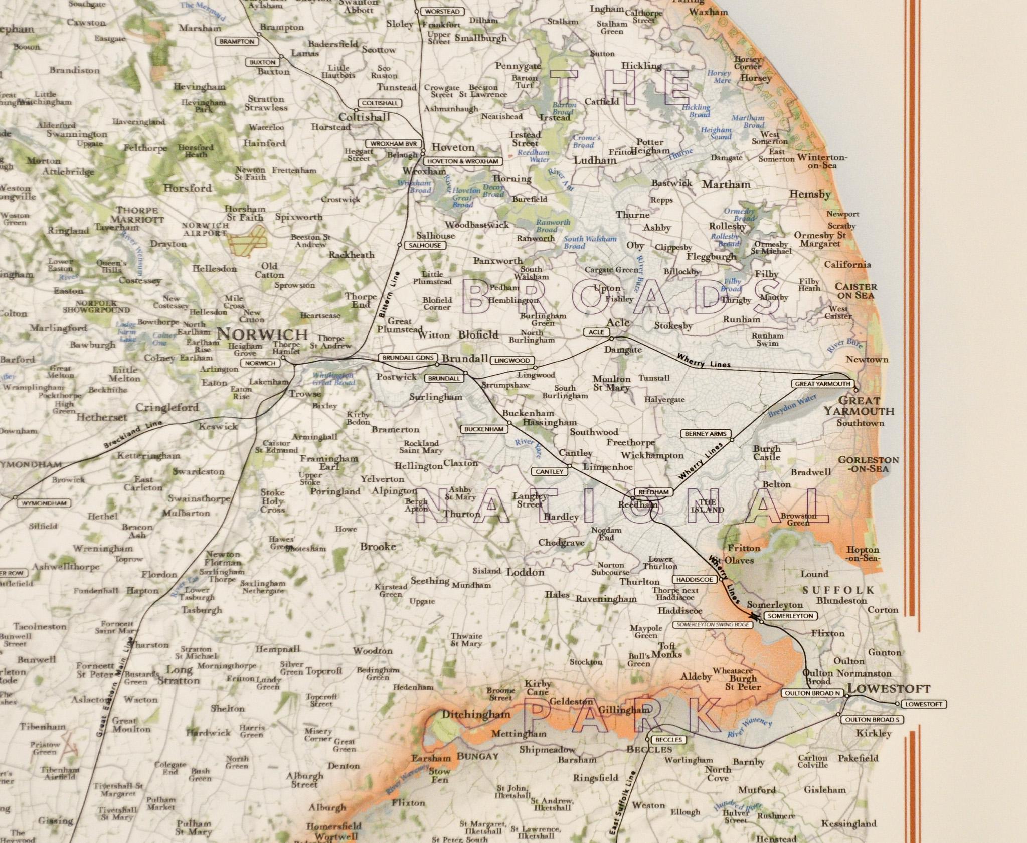 Norfolk Map - Norfolk Wall Map - Vintage Map of Norfolk - Map of ...
