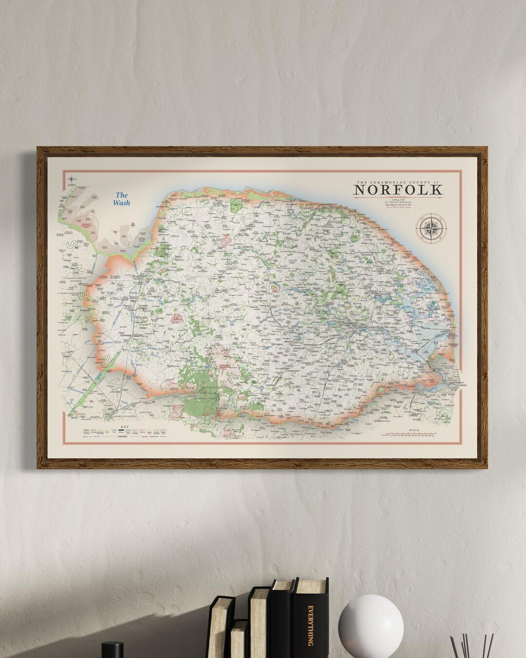 Norfolk Map - Norfolk Wall Map - Vintage Map of Norfolk - Map of ...