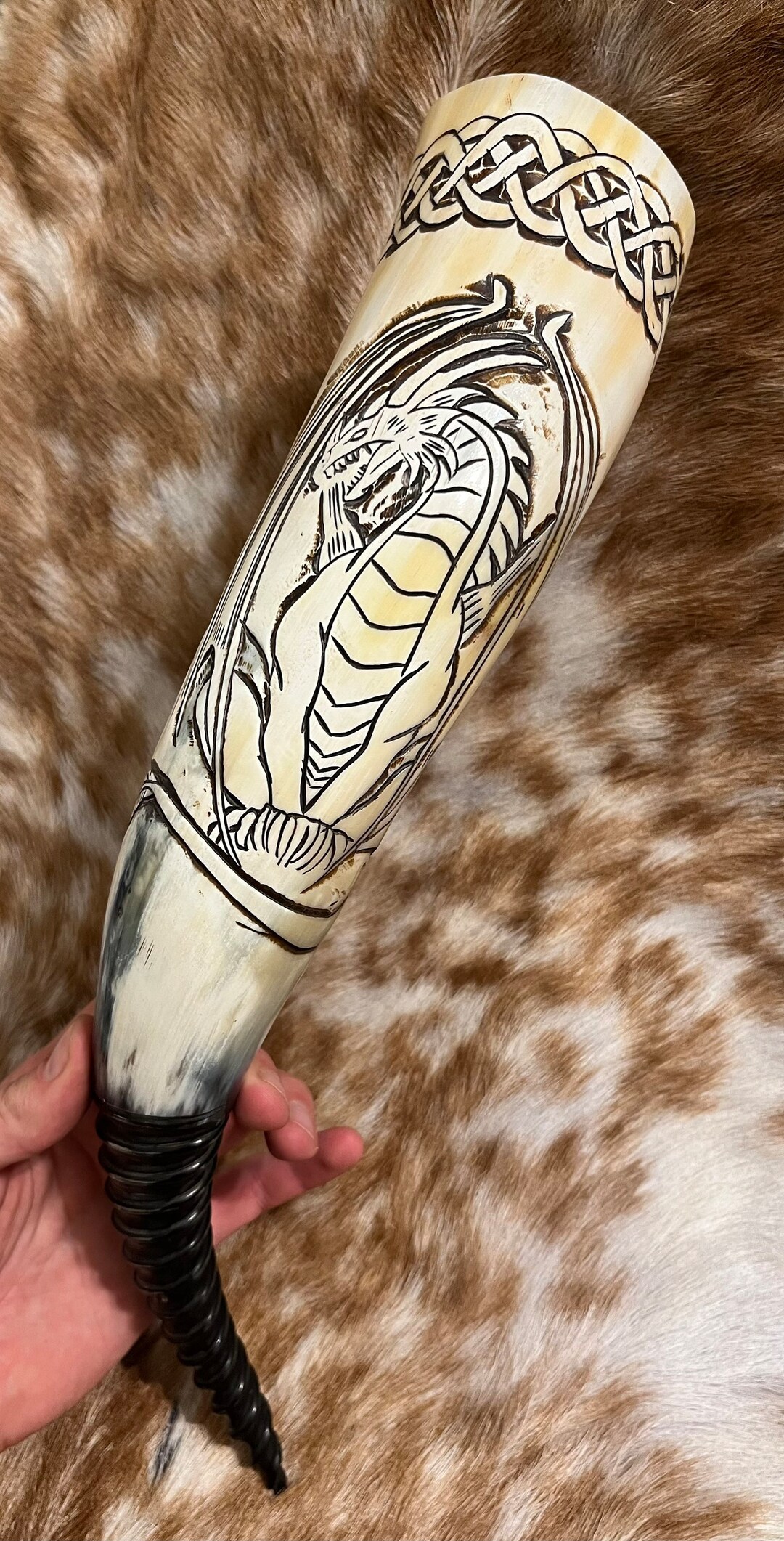 Hand Carved Dragon Natural Medieval Viking Dining Bovine Horn - Etsy