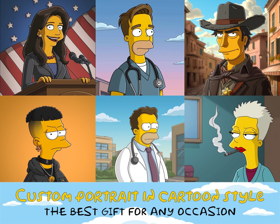 Unique Simpsons Portrait Custom Digital Drawing, Personalized Family ...