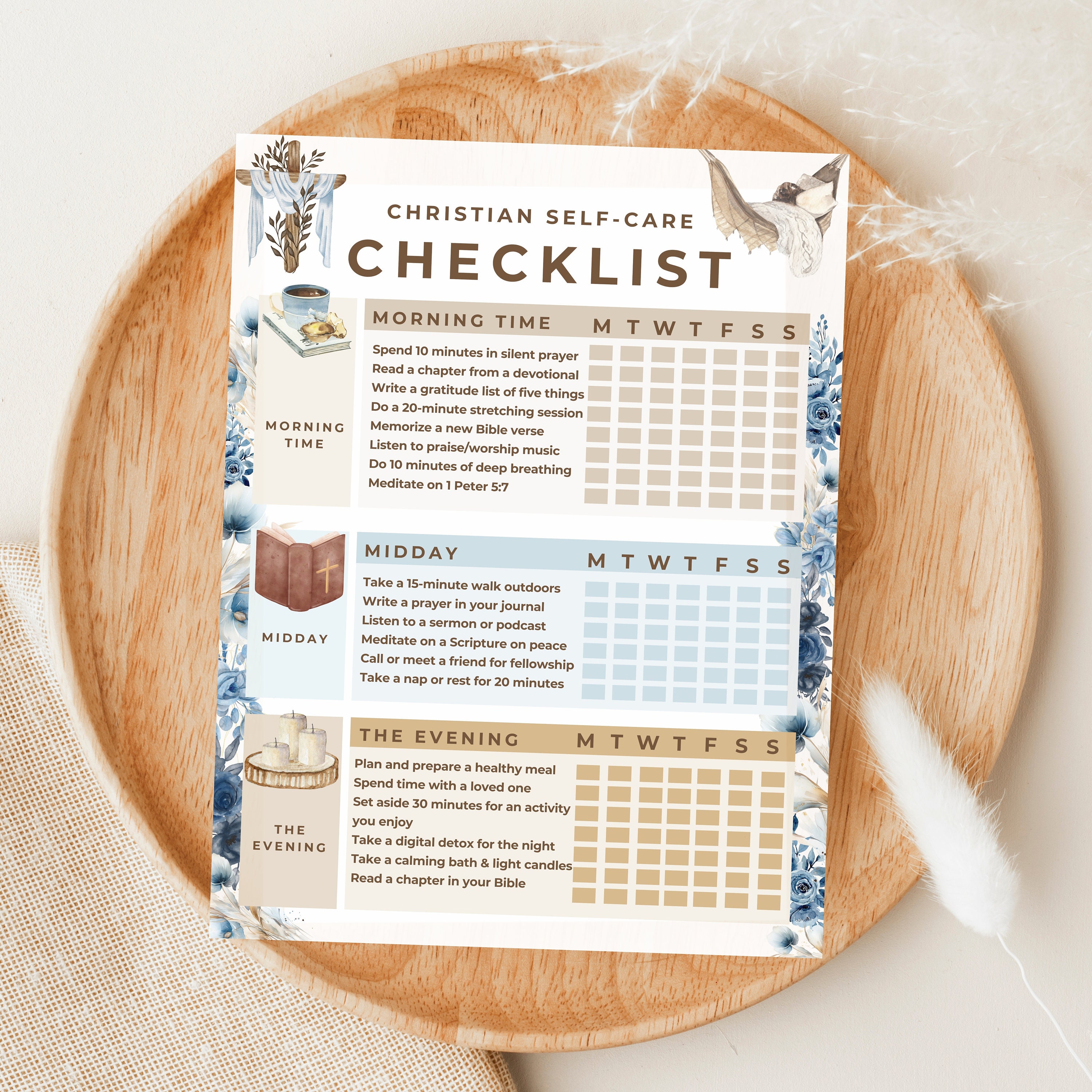 Christian Self Care Checklist Printable, Wellness Daily Routine ...