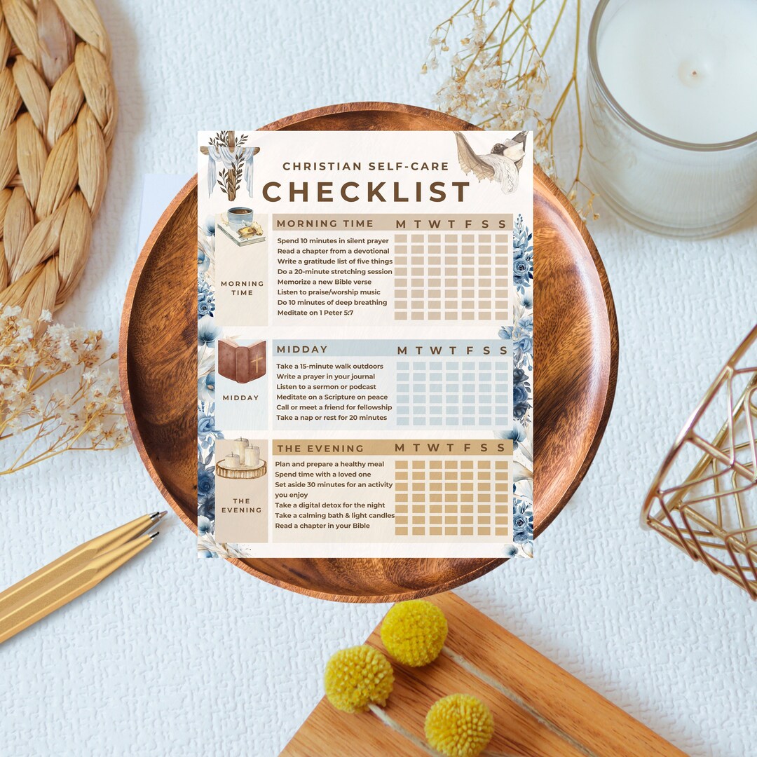 Christian Self Care Checklist Printable, Wellness Daily Routine ...