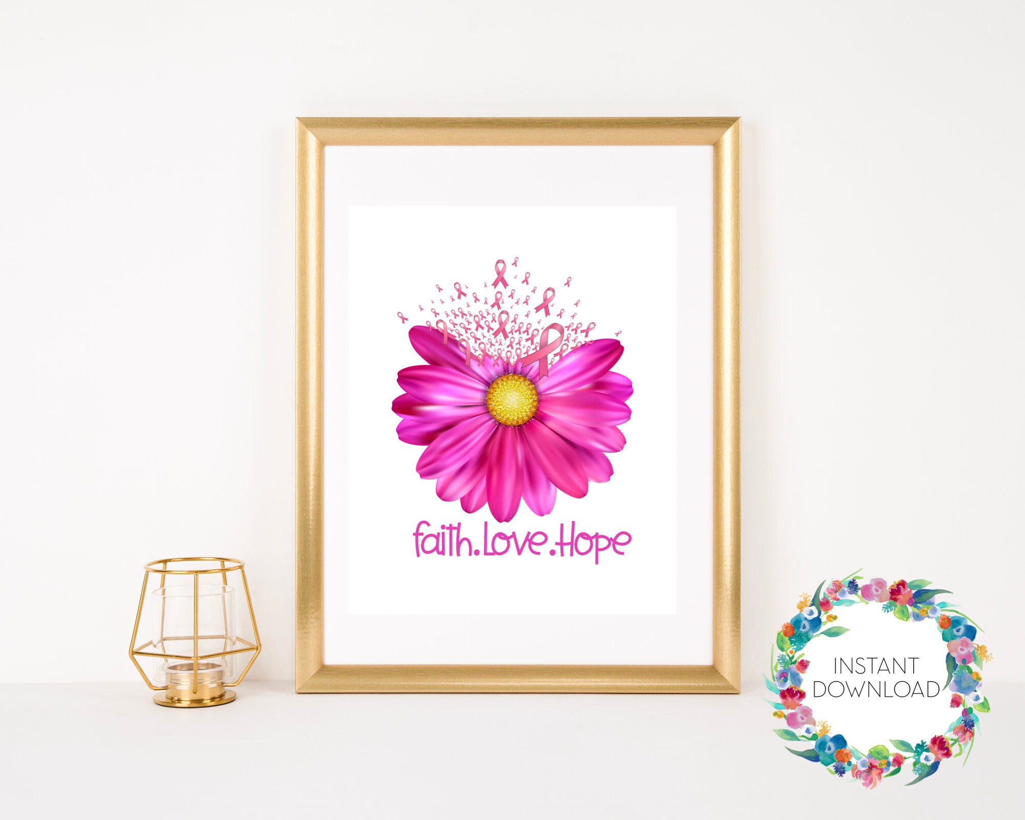 Faith Love Hope Daisy Flower Breast Cancer Awareness Digital Printable ...