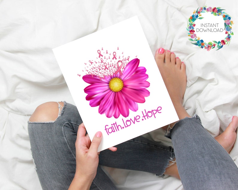 Faith Love Hope Daisy Flower Breast Cancer Awareness Digital Printable ...