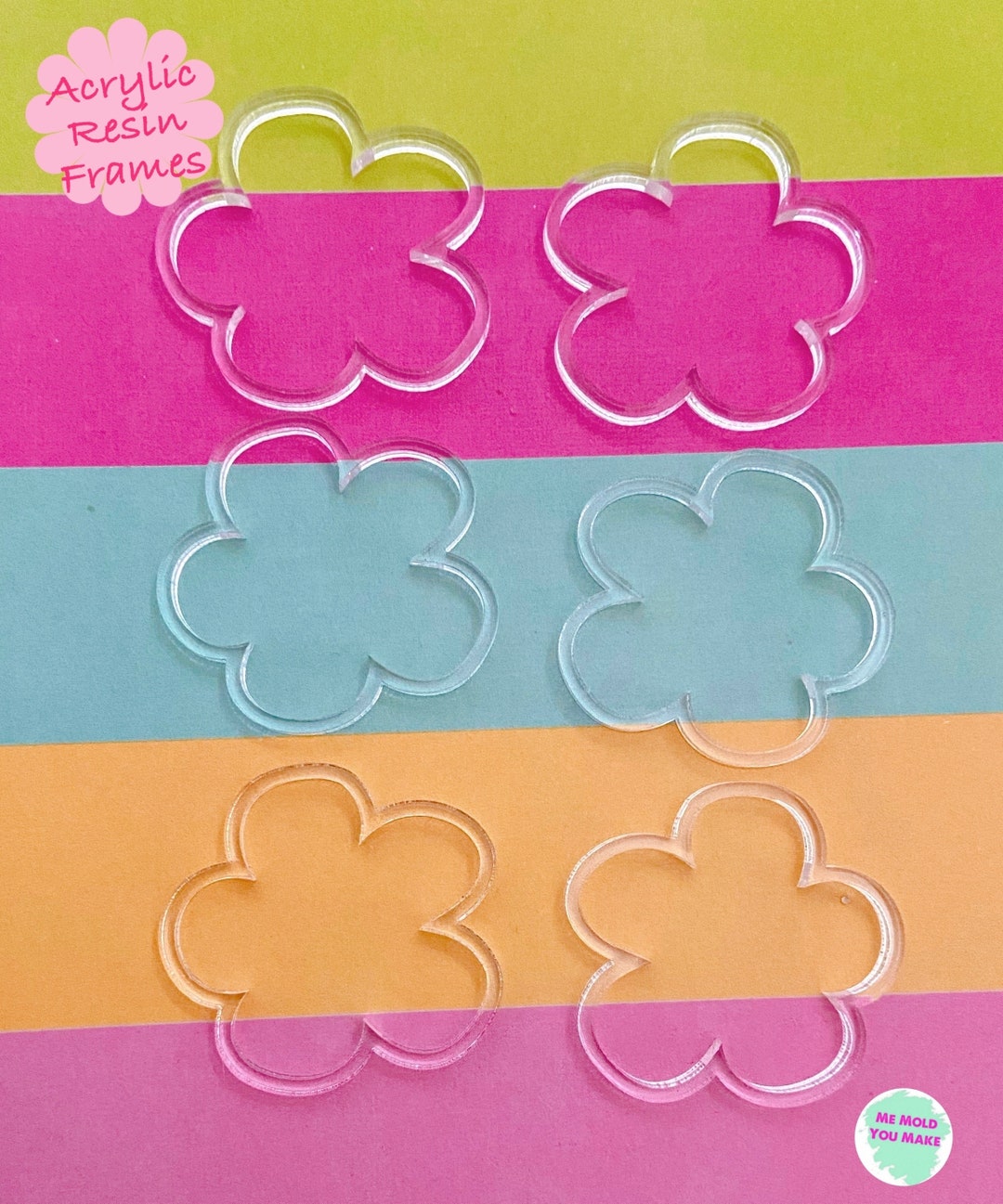 6 Pcs 3 Pair Packs Clear Flower Open Back Acrylic Bezels, Acrylic ...