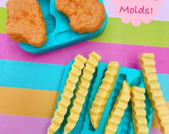 Set of 2 Silicone Molds, Chicken Nuggets and French Fries for Wax Melt ...