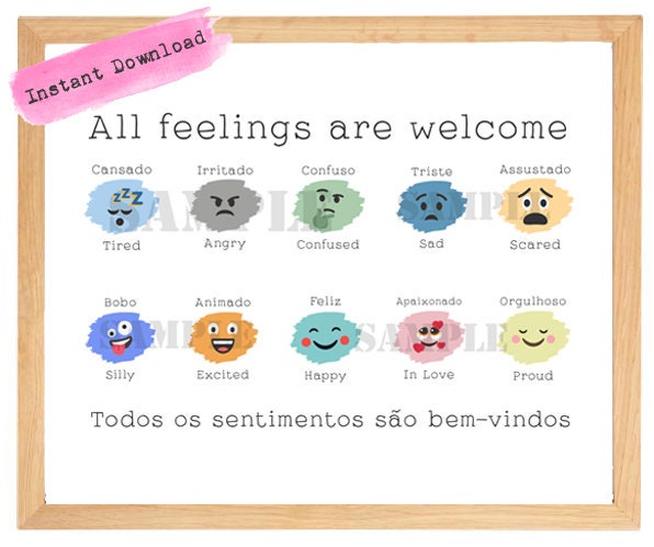 PRINTABLE PDF Bilingual Emotions / Feelings Poster Portuguese and ...